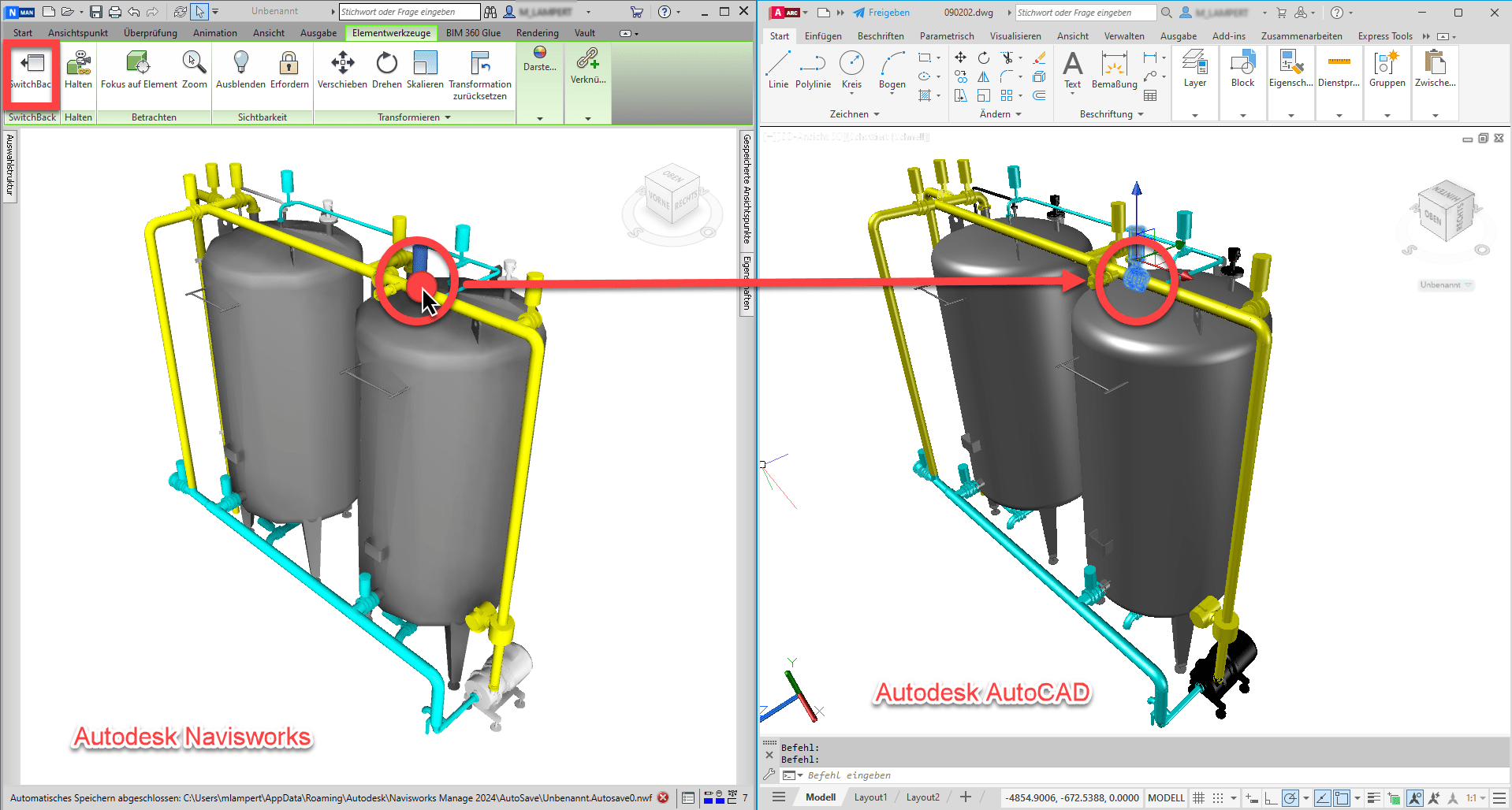 Anwendung von Navisworks Switchback