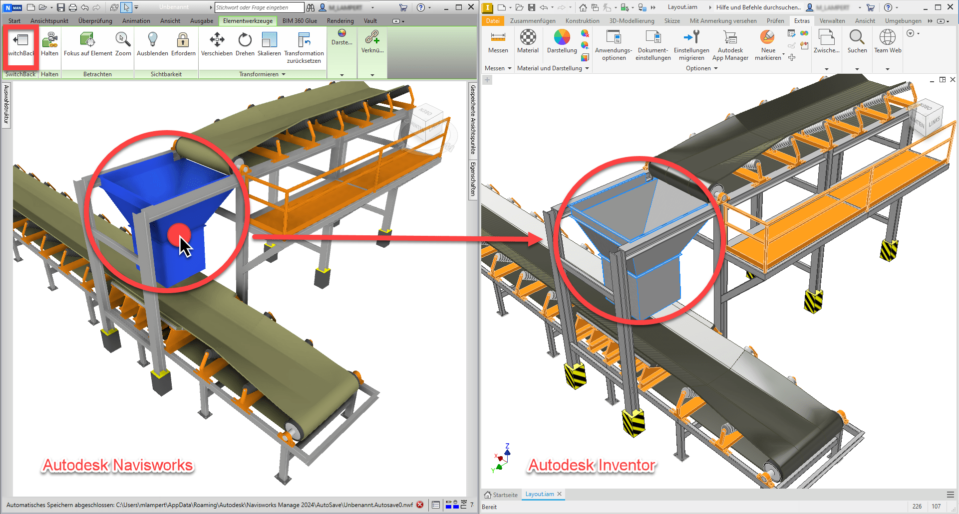 Anwendung von Navisworks Switchback