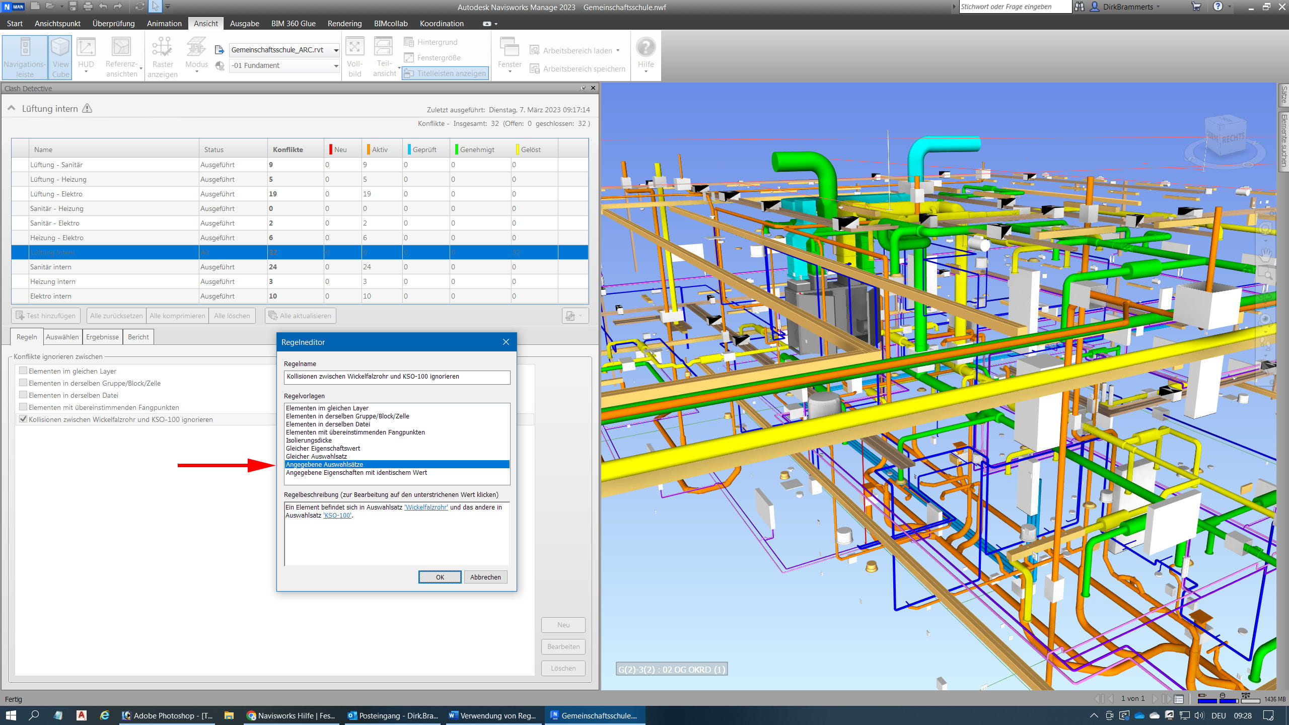 Verwendung von Regeln bei der Kollisionsprüfung in Navisworks
